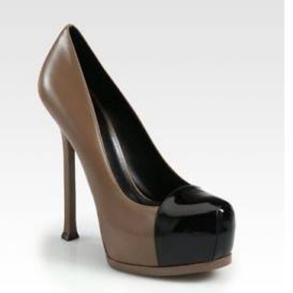 Ysl Tribute Two Cap Toe Platform Pump - Gem